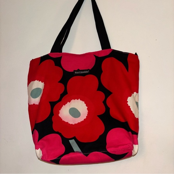 Marimekko | Bags | 23 Marimekko Red Black Floral Poppy Canvas Tote Bag ...